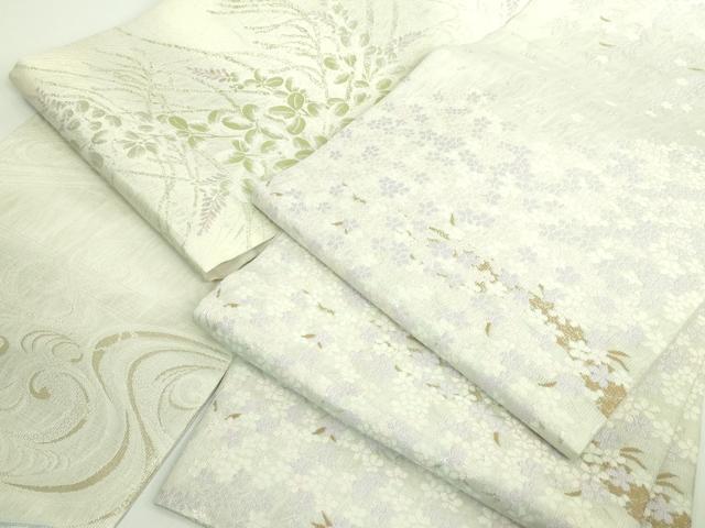平和屋着物■極上　両面　両方向　全通柄袋帯　枝桜　流水文　松竹梅　萩花文　銀糸　逸品　DZAA9269kh5