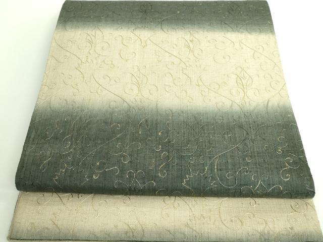 平和屋着物■極上　全通柄袋帯　紬地　総刺繍　洋花唐草文　金彩　逸品　DZAA9271kh5