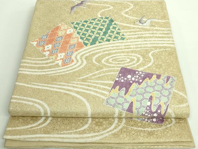 平和屋着物■極上　四田州宏　太鼓柄袋帯　流水色紙文　逸品　DZAA9280kh5