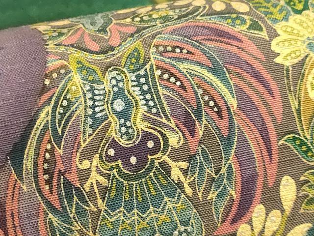 平和屋着物■極上　前田仁仙　仁仙更紗　全通柄袋帯　紬地　更紗花鳥文　金銀彩　逸品　DZAA9285kh5 平和屋着物□極上 前田仁仙 仁仙更紗 全通柄袋帯 紬