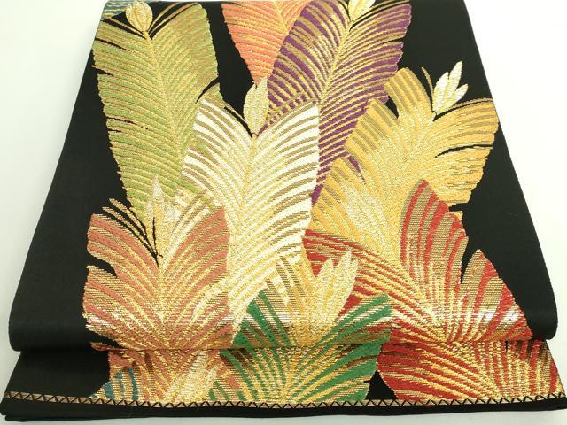 平和屋着物■極上　ファッションデザイナー 花井幸子　六通柄袋帯　唐織　松葉　黒地　金糸　逸品　DZAA9301kh5