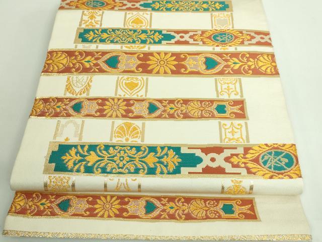 平和屋本店■極上　龍村美術織物　たつむら　太鼓柄　本袋帯　西欧華格子　金糸　逸品　DZAA9338kh5