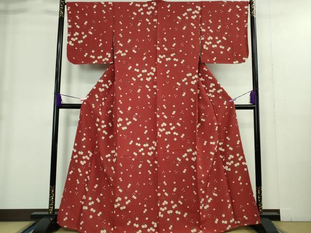 平和屋着物■極上　撫松庵　小紋　舞桜　朱色地　洗える着物　逸品　未使用　DZAA9369kh5