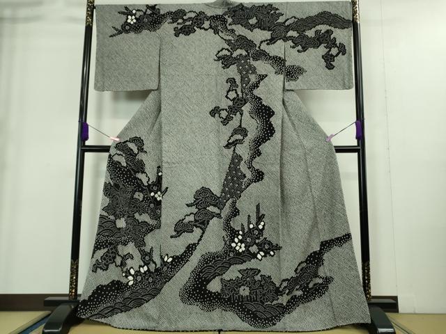 平和屋着物■極上　訪問着　絞り　御所車梅松文　黒地　逸品　未使用　DZAA9377kh5