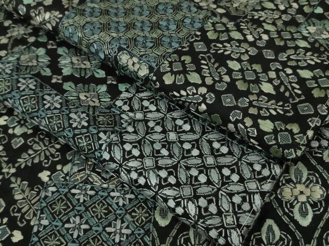平和屋本店■極上　本場縞大島紬　総刺繍　名物裂花文　黒地　逸品　未使用　DZAA9396kh5