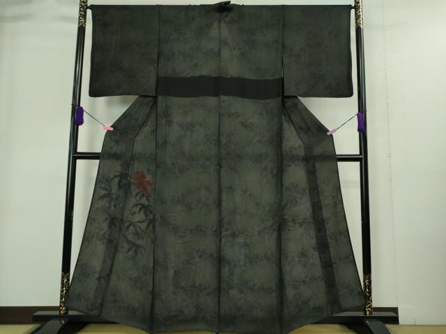 平和屋着物■極上　訪問着　無双　紗袷　紗×絽　手描き　ハイビスカス　黒地　逸品　DZAA9400kh5