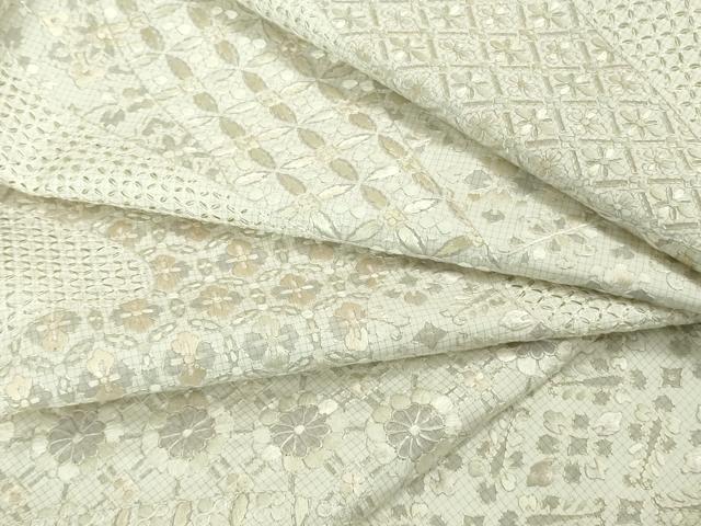 平和屋本店■極上　中国三大刺繍 スワトウ刺繍 汕頭刺繍 総刺繍 本場縞大島紬 単衣 道長名物裂花文 ロング丈　逸品　未使用　DZAA9401kh5