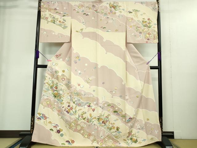 平和屋本店■極上　訪問着　駒刺繍　吉祥花文　雪輪　虹色地　金彩　逸品　DZAA9402kh5