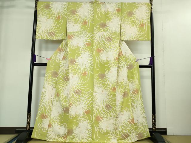 平和屋着物■極上　小紋　乱菊　若芽色地　鬼しぼ縮緬　金彩　逸品　DZAA9405kh5