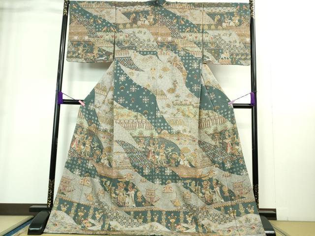 平和屋本店■極上　中国三大刺繍　スワトウ刺繍　汕頭刺繍　相良刺繍　訪問着　古代人物壁画文様　金糸　ロング丈　逸品　DZAA9410kh5