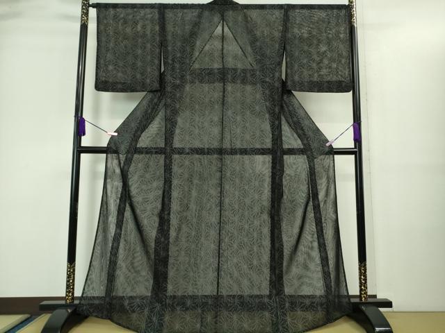 平和屋着物■極上　小紋　無双　紗袷　紗×紗　麻の葉文　黒地　逸品　DZAA9417kh5