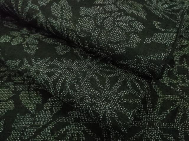 平和屋着物■極上　結城紬　100亀甲　麻の葉花文　黒地　ロング丈　逸品　DZAA9439kh5