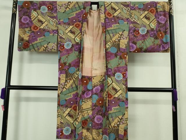 平和屋着物■極上　長羽織　扇面　枝菊紋　鬼しぼ縮緬　逸品　未使用　DZAA9448kh5