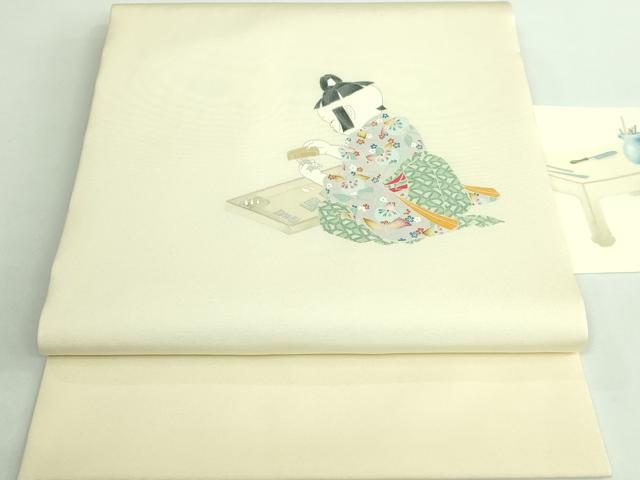 平和屋本店■極上　加賀友禅の巨匠　初代　由水十久　塩瀬　九寸名古屋帯　童子　蒸栗色地　逸品 DZAA9493kh5