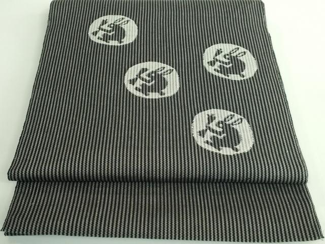 平和屋着物■極上　八寸名古屋帯　紬地　兎　黒地　逸品　DZAA9535kh5