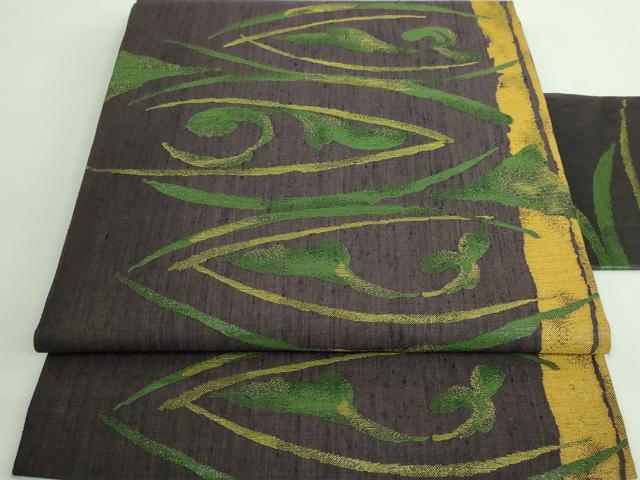平和屋着物■極上　西陣　勝山織物謹製　九寸名古屋帯　紬地　唐草文　逸品　DZAA9544kh5