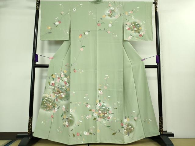 平和屋着物■極上　訪問着　友禅　風景花文　暈し染め　裏葉柳色地　逸品　未使用　DZAA9551kh5