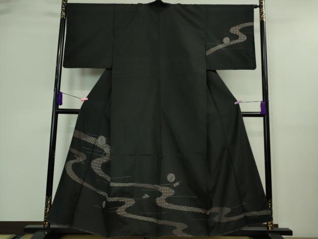 平和屋着物■極上　本場大島紬　訪問着　刺し子　総刺繍　毬　風車　名物裂　流水文　黒地　逸品　未使用　DZAA9604kh5