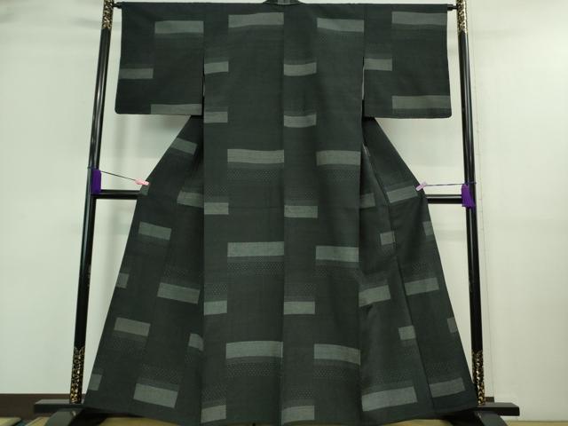 平和屋着物■極上　お召　単衣　横段文　黒地　逸品　未使用　DZAA9610kh5