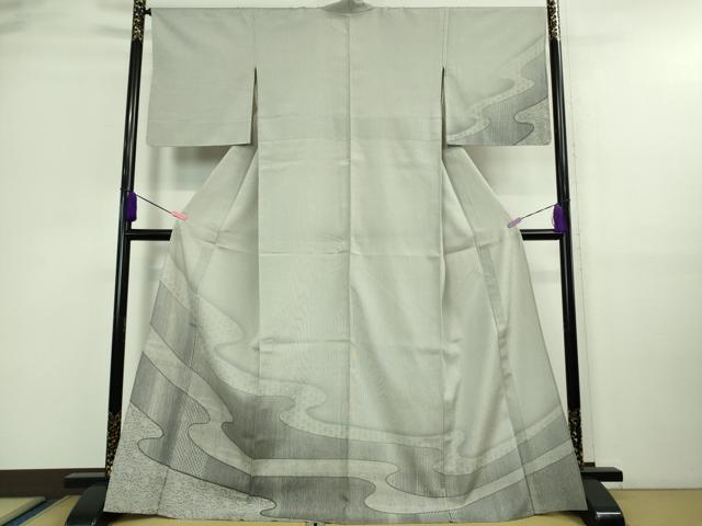 平和屋着物■極上　本塩沢　やまだ織　単衣　名物裂　流水文　逸品　DZAA9636kh5