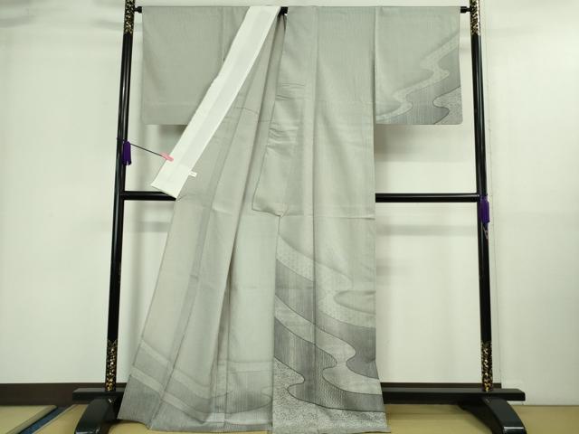 平和屋着物□極上 本塩沢 やまだ織 単衣 名物裂 流水文 逸品