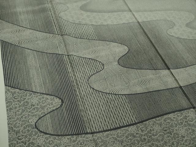 平和屋着物□極上 本塩沢 やまだ織 単衣 名物裂 流水文 逸品