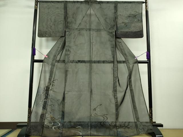 平和屋着物■極上　訪問着　無双　紗袷　紗×紗　立波に舟　黒地　暈し染め　金彩　逸品　DZAA9653kh5