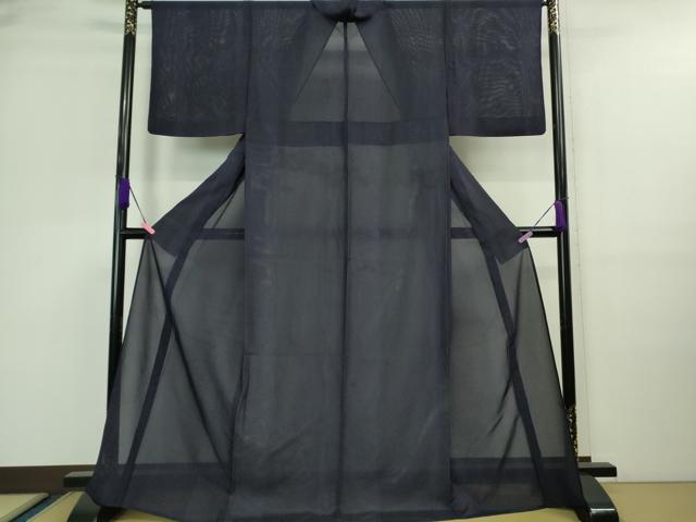 平和屋着物■極上　夏物　江戸小紋　絽　よろけ縞　深紫色　小田急百貨店扱い　逸品　DZAA9676kh5