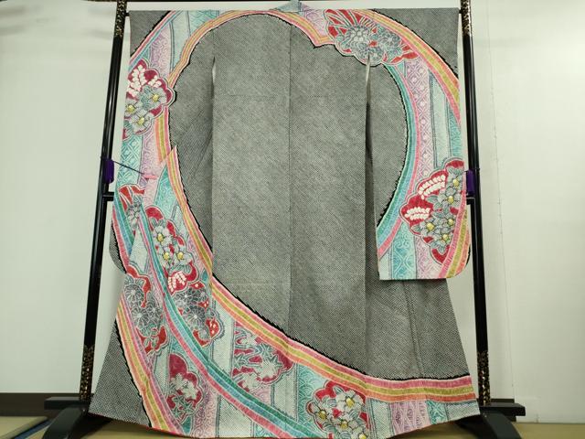 平和屋本店■極上　名門　藤娘きぬたや・総絞り　振袖　吉祥花文　黒地　逸品　DZAA9698kh5