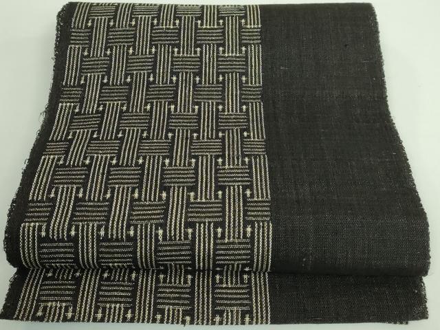 平和屋本店■極上　夏物　石川県指定無形文化財　能登上布　本麻手織上布　八寸名古屋帯　間道　黒地　麻　逸品　DZAA9705kh5