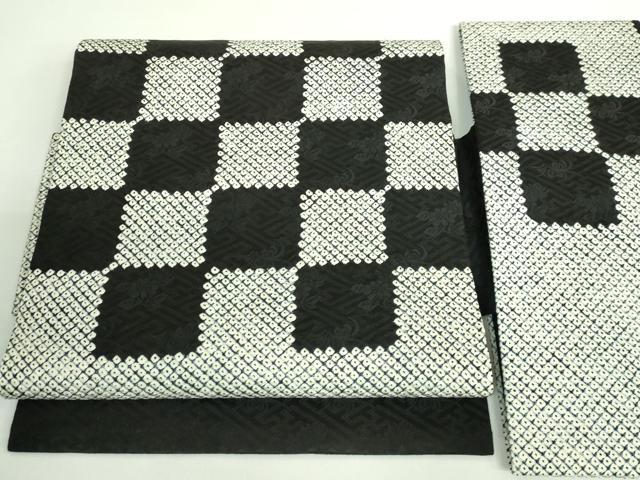 平和屋着物■極上　本疋田絞り　つけ帯　市松文様　黒地　逸品　DZAA9711kh5