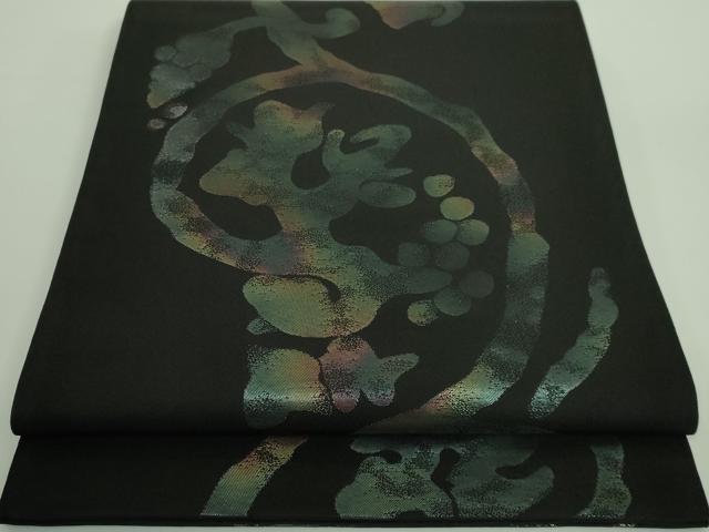 平和屋着物■極上　織物一筋名門　織悦　全通柄　本袋帯　葡萄唐草　黒地　金糸　逸品　DZAA9814kh5