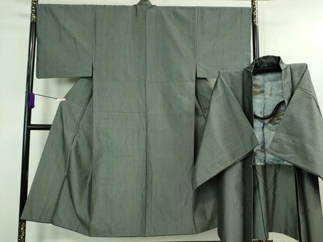 平和屋着物■極上　男性　紬　アンサンブル　色無地　藍墨茶色　逸品　DZAA9861kh5