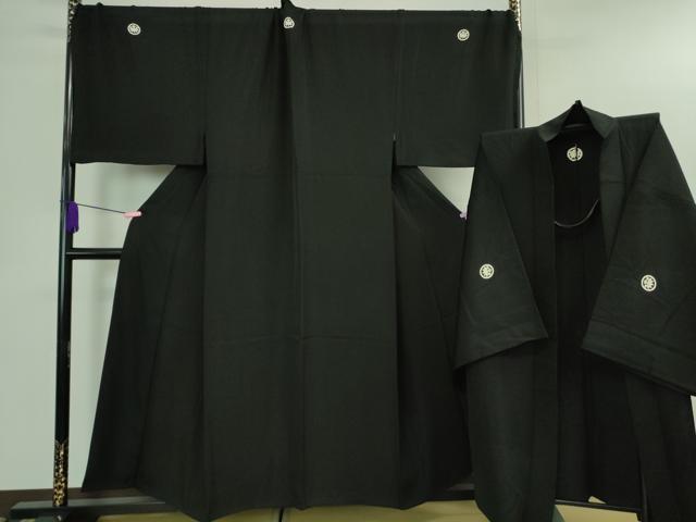 平和屋本店■極上　男性　黒紋付　長羽織(単衣)セット　キングサイズ　逸品　DZAA9866kh5