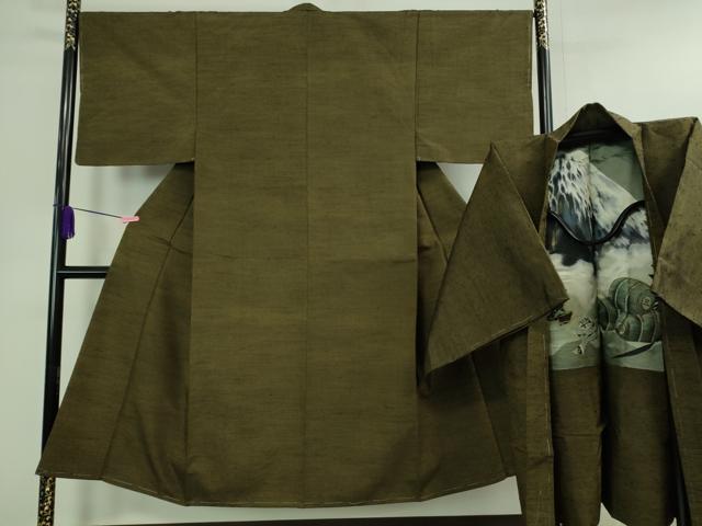 平和屋着物■極上　男性　紬　アンサンブル　長羽織・髭紬　媚茶色地　逸品　未使用　DZAA9869kh5