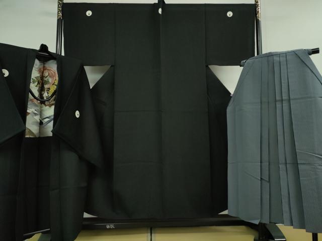 平和屋本店■極上　男性　黒紋付　長羽織・行灯袴セット　逸品　DZAA9875kh5