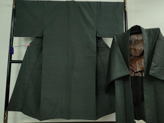 平和屋着物■極上　男性　紬　アンサンブル　長羽織　色無地　羊羹色　羽織紐付き　逸品　DZAA9881kh5