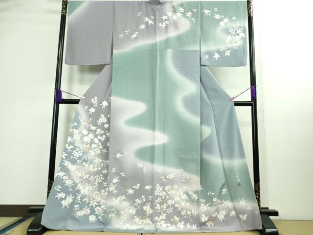 平和屋本店■極上　訪問着　紫翠刺繍　総刺繍　作家物　舞花文　暈し染め　金糸　逸品　DZAA9891kh5