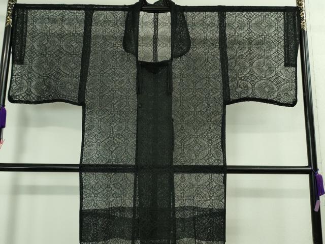 平和屋着物■極上　男性　和装コート　スリーシーズン　春夏秋　塵除け　ロング丈　レース　黒地　逸品　DZAA9925kh5