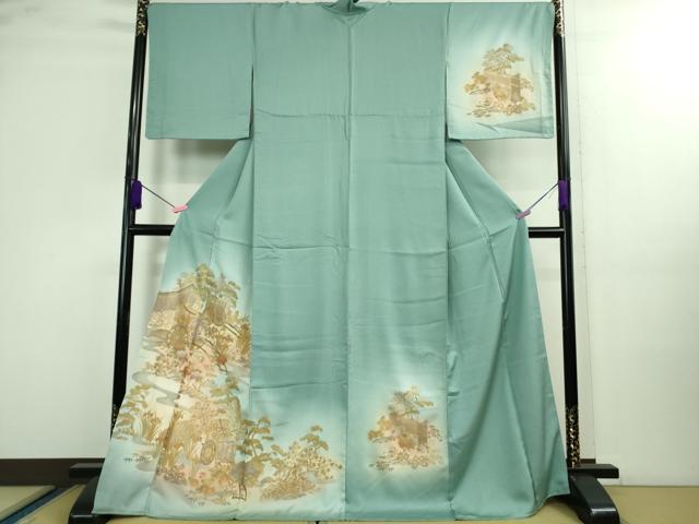 平和屋着物■極上　訪問着　御所車花風景　水浅葱色地　暈し染め　金彩　逸品　DZAA9931kh5