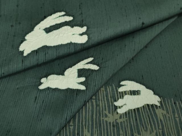 平和屋着物■極上　訪問着　紬地　絞り　飛兎　ウサギ　錆鉄御納戸色地　逸品　DZAA9941kh5