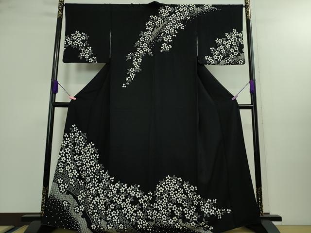 平和屋着物■極上　訪問着　絞り　草花文　黒地　逸品　DZAA9965kh5