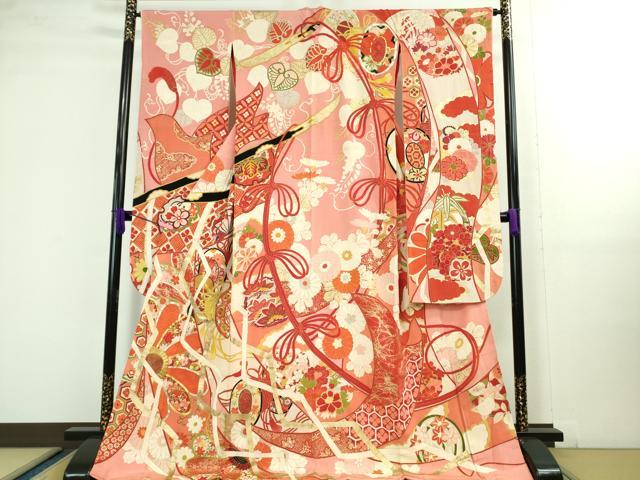 平和屋本店■極上　アンティーク　大正ロマン　振袖　駒刺繍　几帳吉祥花文　金彩　逸品　DZAA9973kh5