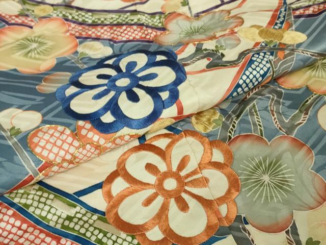 平和屋本店■極上　アンティーク　大正ロマン　振袖　駒刺繍　花舟　金彩　逸品　DZAA9975kh5 平和屋本店□極上 アンティーク 大正ロマン 振袖 駒刺繍 花舟 金彩