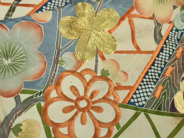 平和屋本店□極上 アンティーク 大正ロマン 振袖 駒刺繍 花舟 金彩