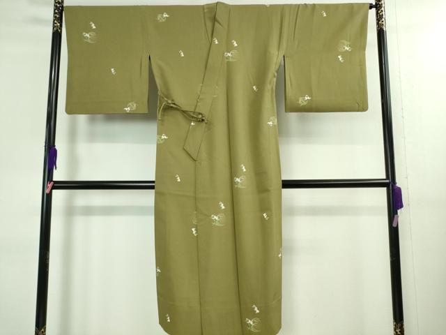 平和屋着物■極上　道中着　単衣　ロング丈　兎　ウサギ　芒　青朽葉色地　逸品　DZAA9982kh5