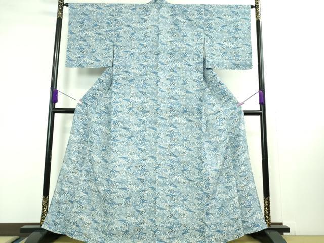 平和屋着物■極上　夏物　本藍　型絵染　小紋　絽　風景花文　逸品　DZAA9985kh5