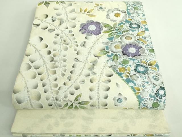 平和屋着物■極上　太鼓柄袋帯　スリーシーズン帯　辻が花　銀彩　逸品　DZAB0002kh5