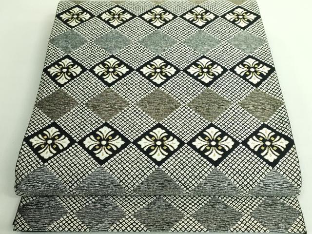 平和屋着物■極上　六通柄袋帯　唐織　鹿の子花菱文　黒地　金銀糸　逸品　DZAB0005kh5