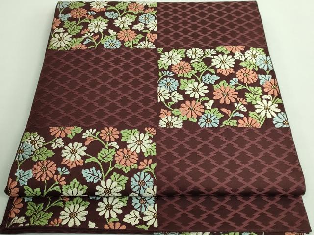 平和屋着物■極上　西陣　川島織物　六通柄　本袋帯　市松草花文　金糸　逸品　DZAB0062kh5